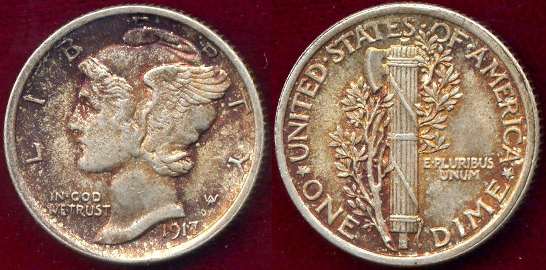 1917 MERCURY DIME MS64 .... MULTI COLOR TONING | 10 Cents