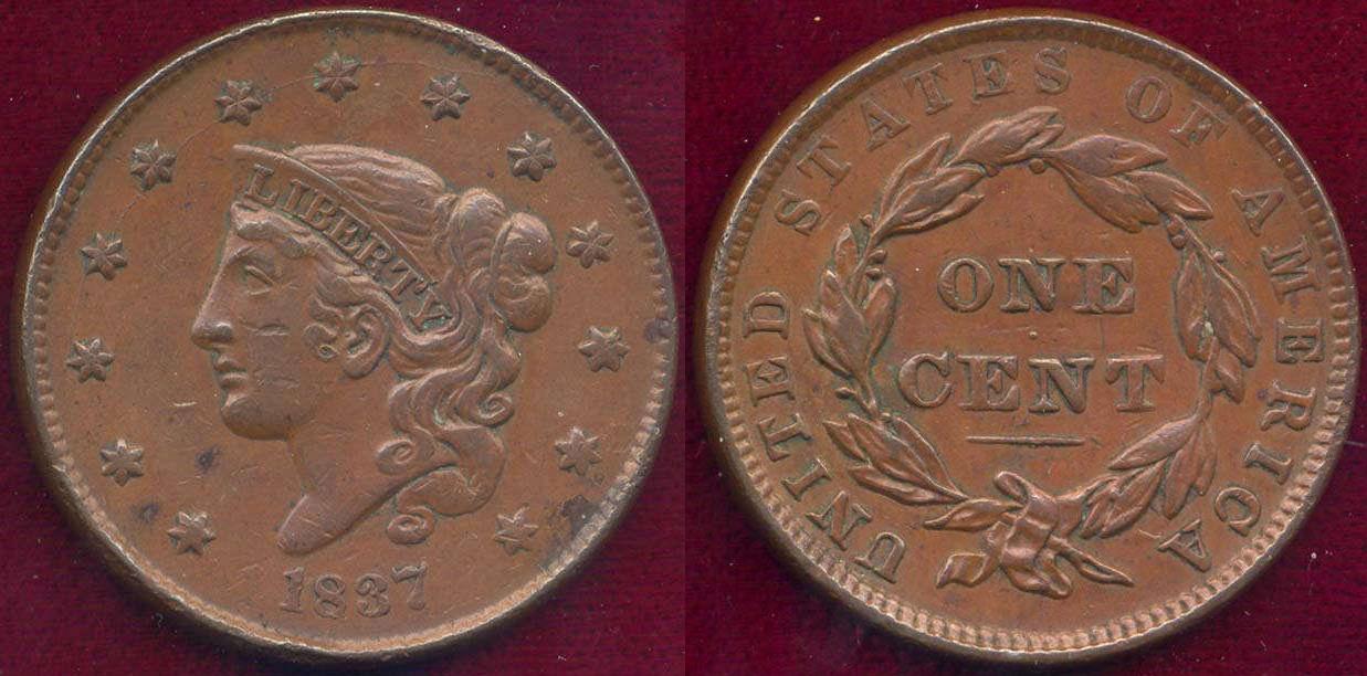 1837 LARGE CENT... Plain cord Small Letters XF45 | Large Cents