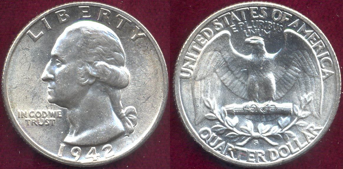 1942-S WASHINGTON QUARTER MS63 | Quarters