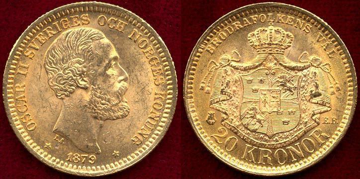 SWEDEN 1879 20 KRONOR BU .... VERY LOW MINTAGE | European Coins