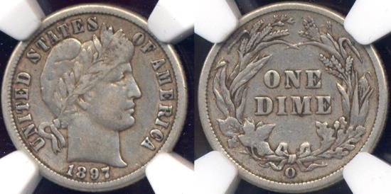 1897-O BARBER DIME NGC VF20 UNDERGRADED | 10 Cents