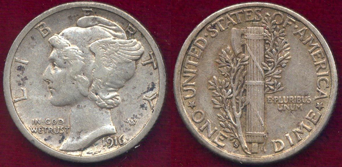 1916-S MERCURY DIME XF45 | 10 Cents