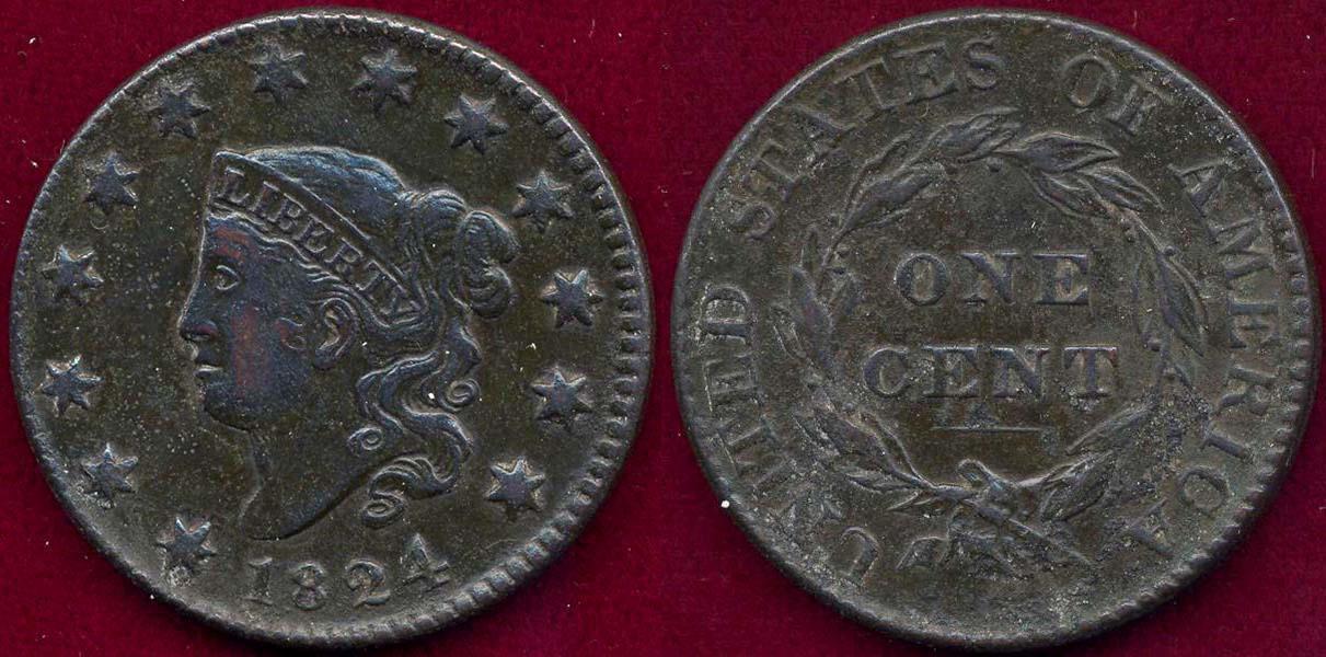 1824 LARGE CENT SHARP XF DETAILS | Large Cents