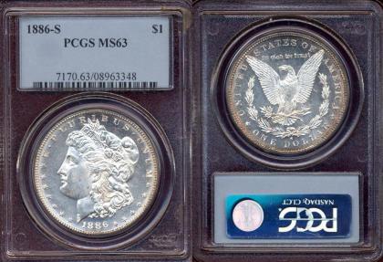 1886-S MORGAN DOLLAR PCGS MS63 ....TOP MINT LUSTER | Dollars