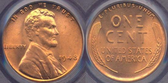 1948 LINCOLN CENT PCGS MS65RD .. UNDERGRADED | Small Cents