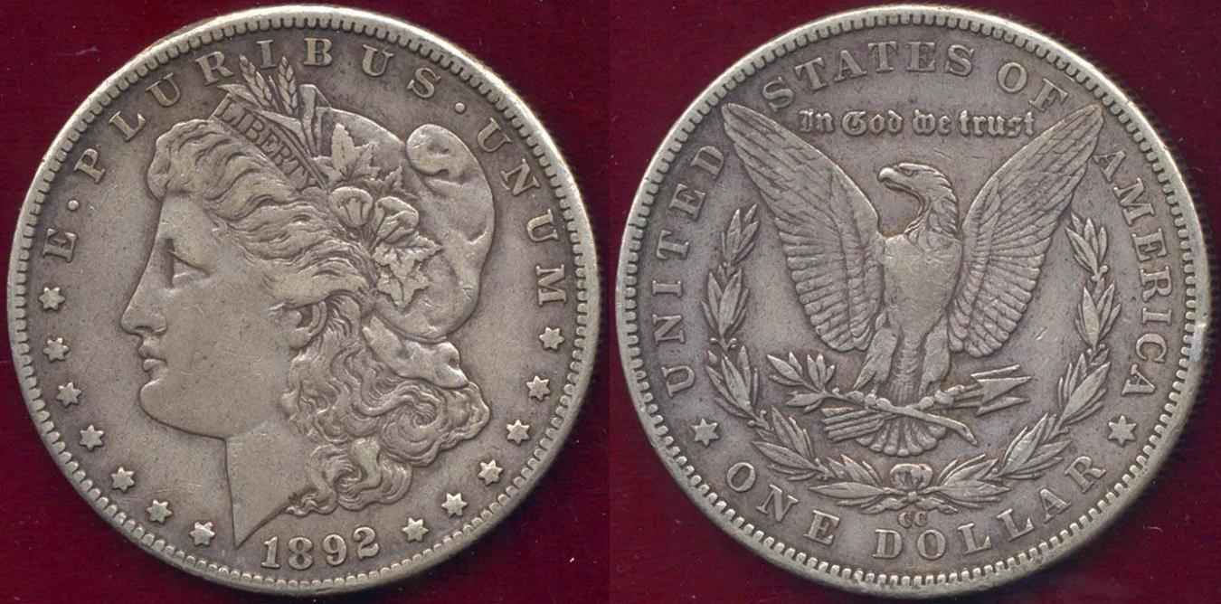 1892-CC MORGAN DOLLAR XF.... Nice original | Dollars