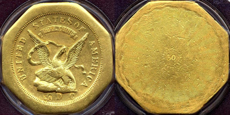 1851 Augustus Humbert $50 GOLD SLUG | Gold Coins