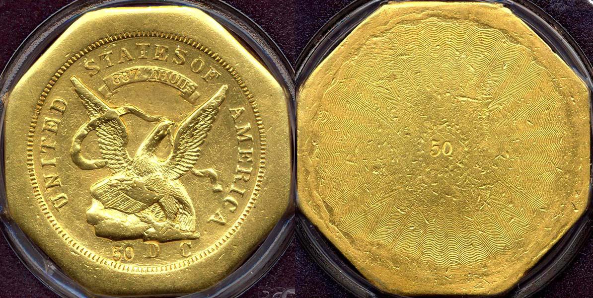 1851 Augustus Humbert $50 GOLD SLUG | Gold Coins