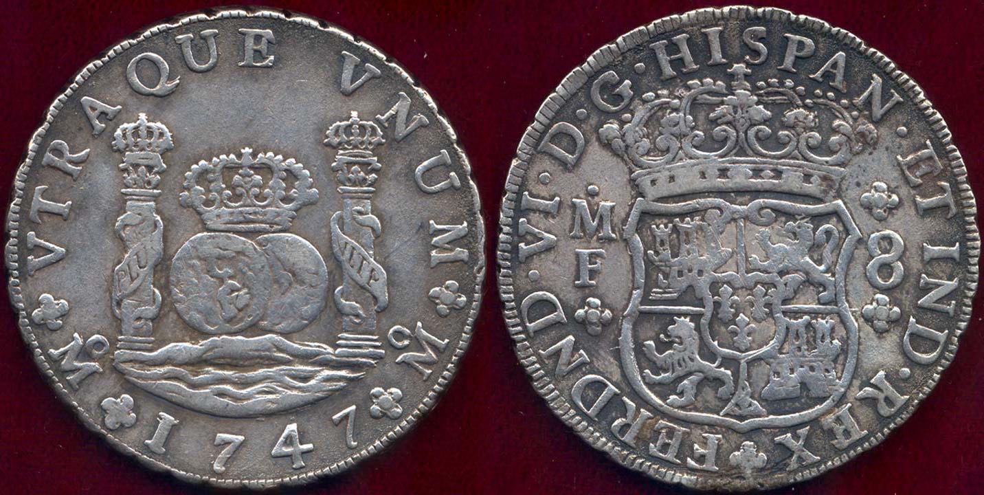 MEXICO 1747 Mo MF 8 REALES XF45 .. 1st Year of issue for Ferdinand VI