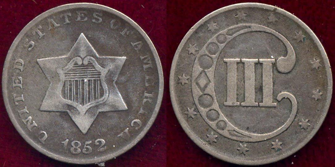 1852 SILVER THREE CENT XF | 3 Cents
