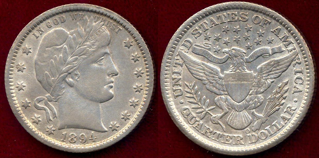 1894-O BARBER QUARTER AU55 | Quarters