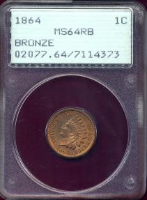 1864BR INDIAN CENT PCGS MS64RB... OLD RATTLER Holder | Small Cents