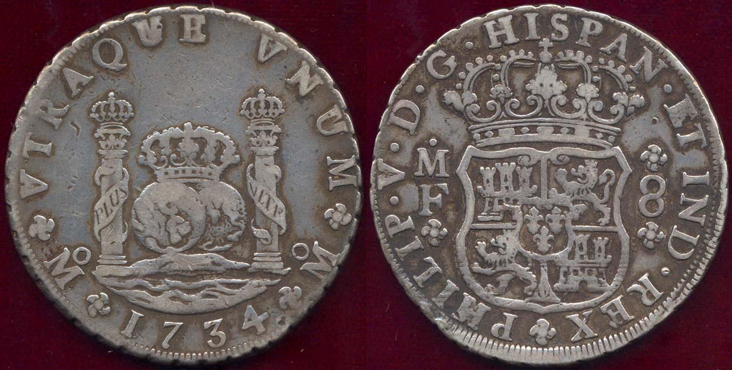 MEXICO 1734 Mo MF 8 REALES ... PILLAR DOLLAR | North & Central American ...