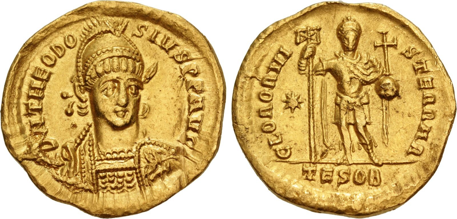 Theodosius II AV (Gold) Solidus--Thessalonica Mint!