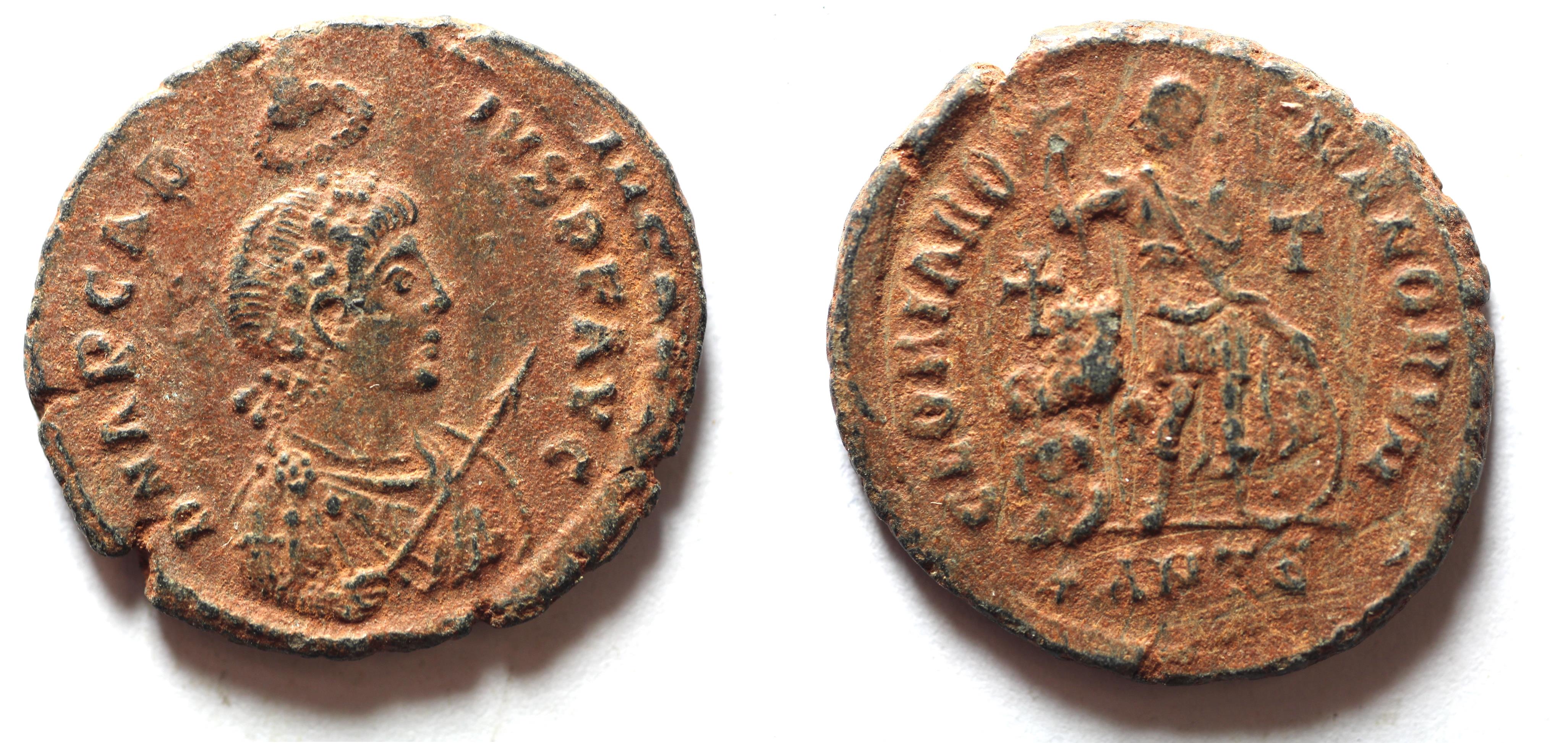 ARCADIUS AE FOLLIS, BEAUTIFUL AS FOUND. | Roman Imperial Coins