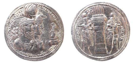 SASANIAN KINGS. Vahrām (Bahram) II, with Queen and Prince 4. AD 276-293 ...