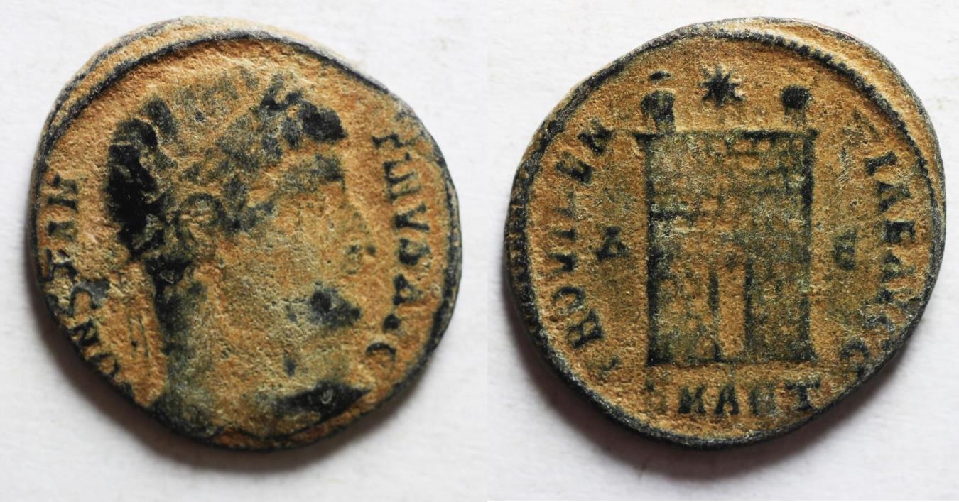 AS FOUND. BEAUTIFUL CONSTANTINE I AE FOLLIS. CAMP GATE | Roman Imperial ...