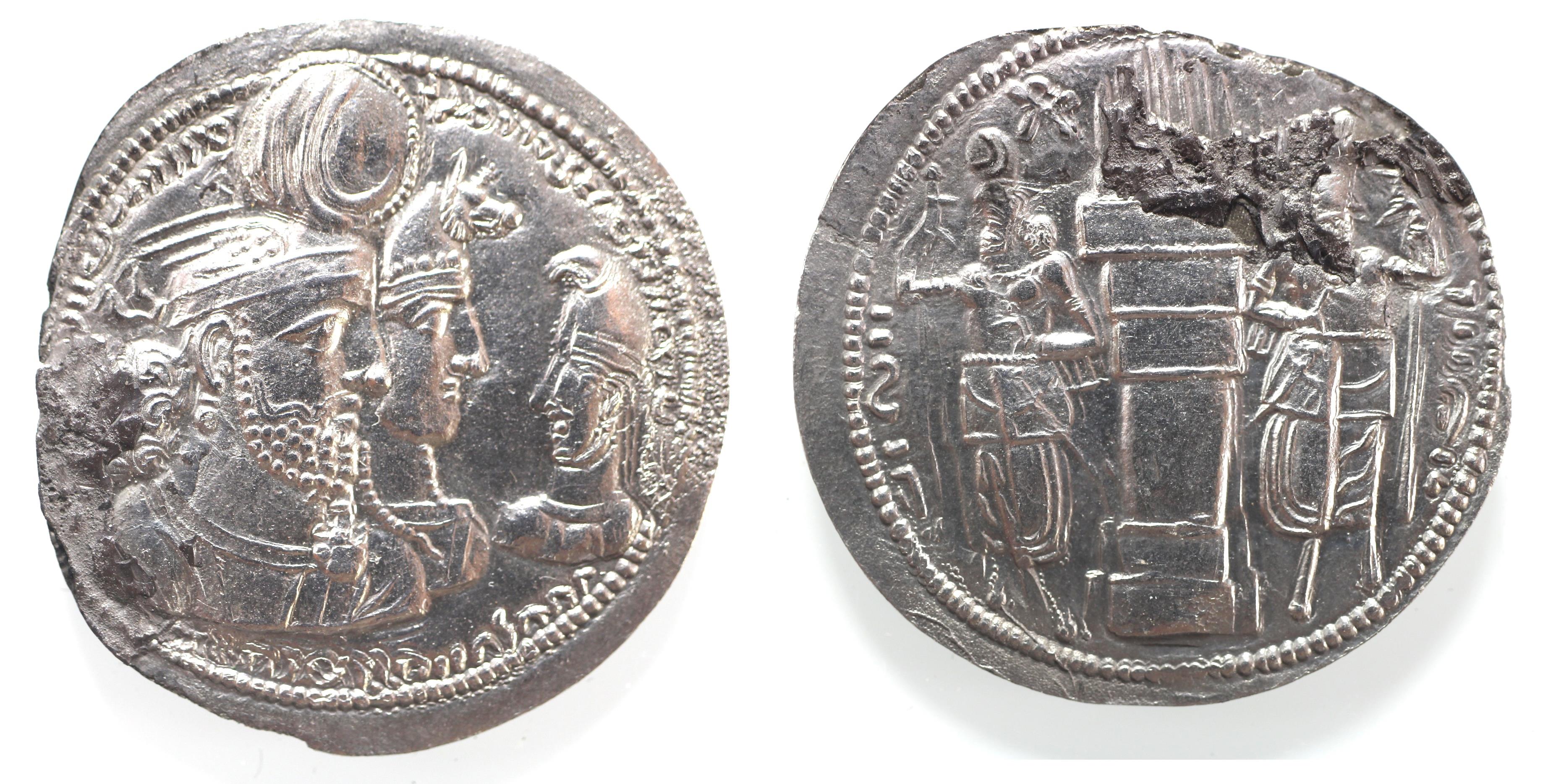 SASANIAN KINGS. Vahr?m (Bahram) II, with Queen and Prince 4. AD 276-293 ...