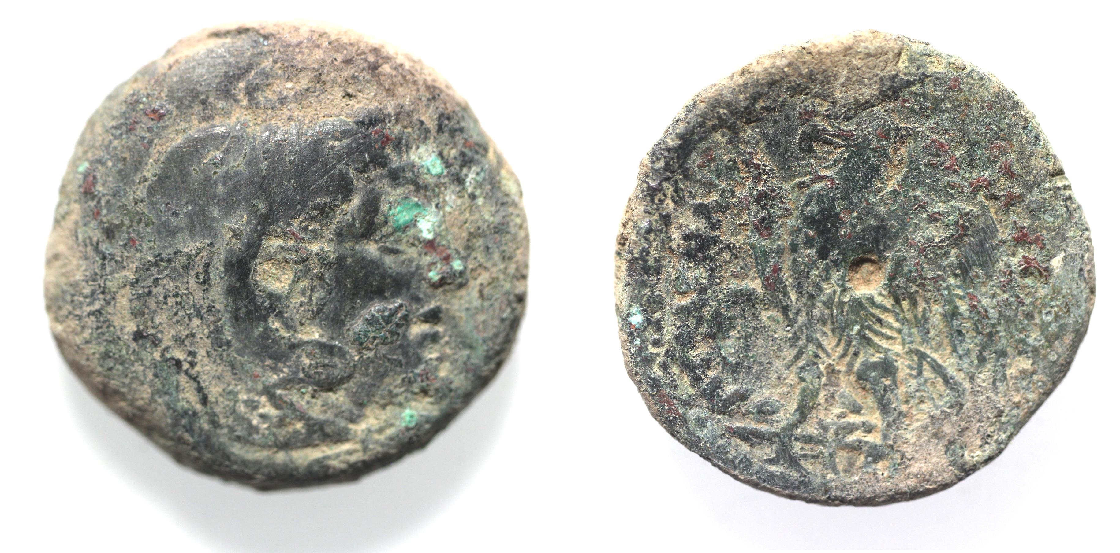AS FOUND. PTOLEMAIC KINGDOM. PTOLEMY II AE 24. ALEXANDER THE GREAT'S HEAD