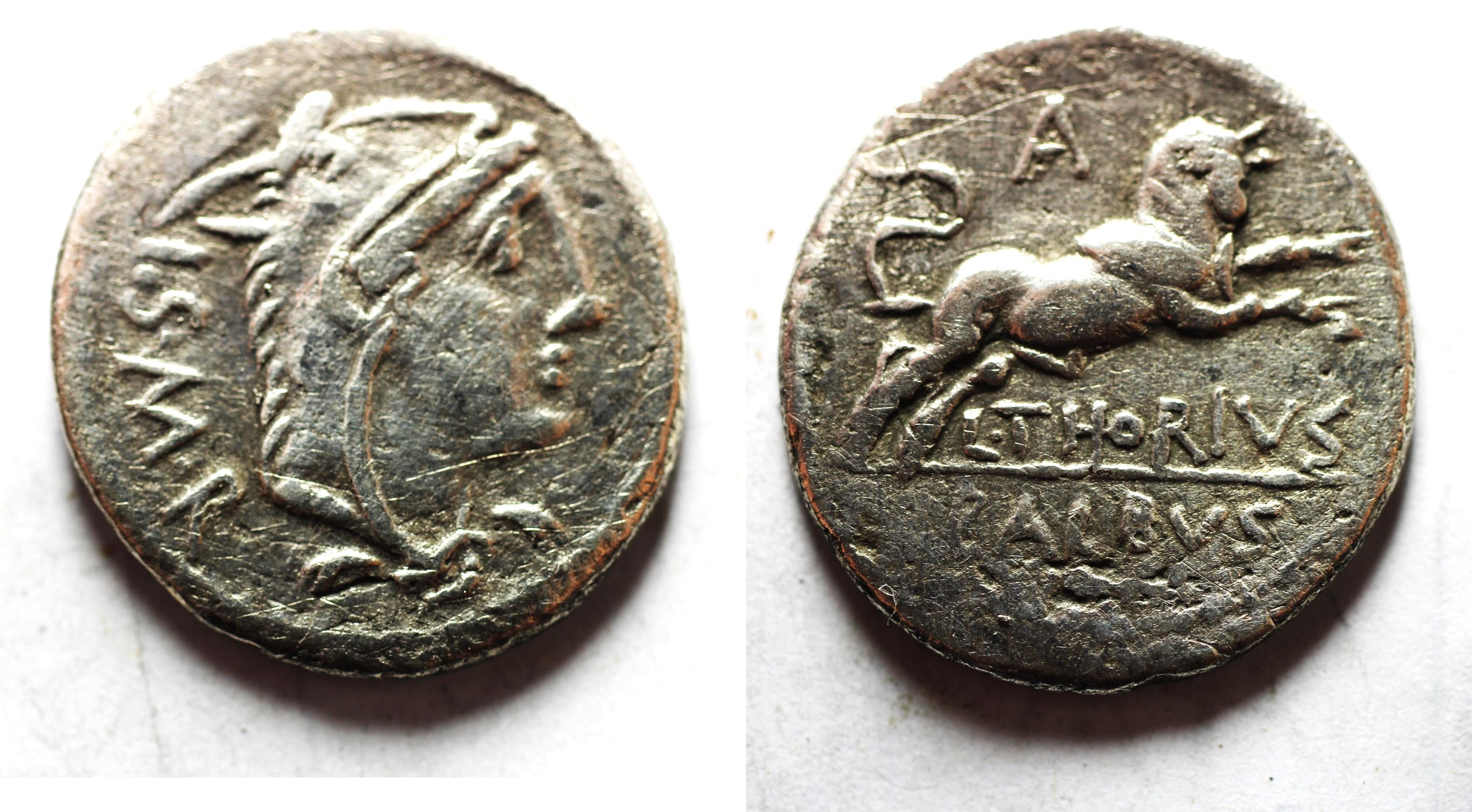 Roman Republic. L. Thorius Balbus, moneyer, c. 105 BC. AR denarius ...