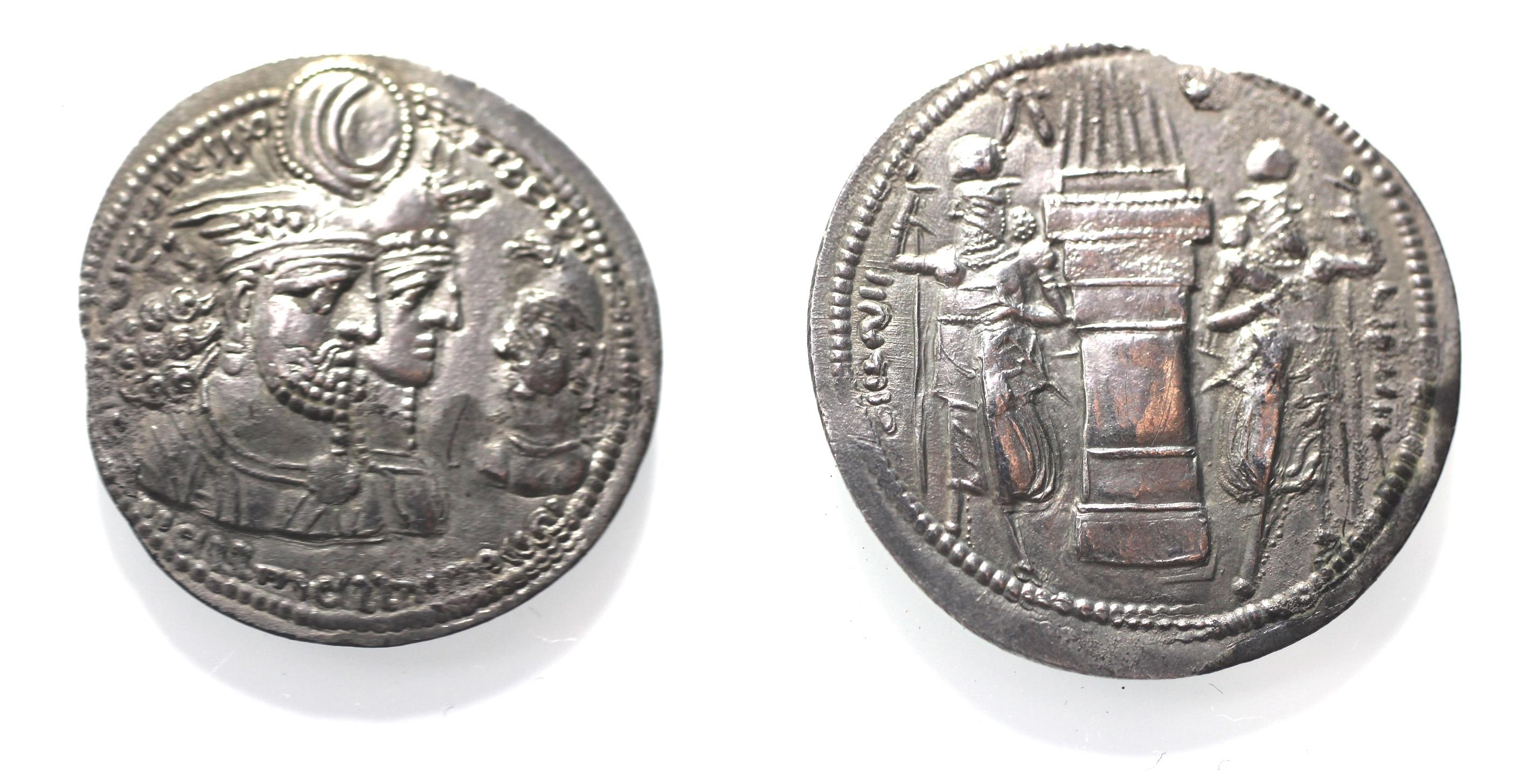 SASANIAN KINGS. Vahr?m (Bahram) II, with Queen and Prince 4. AD 276-293 ...