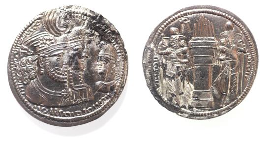 SASANIAN KINGS. Vahrām (Bahram) II, with Queen and Prince 4. AD 276-293 ...