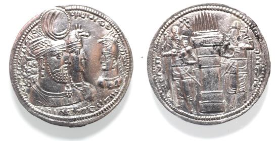 SASANIAN KINGS. Vahrām (Bahram) II, with Queen and Prince 4. AD 276-293 ...