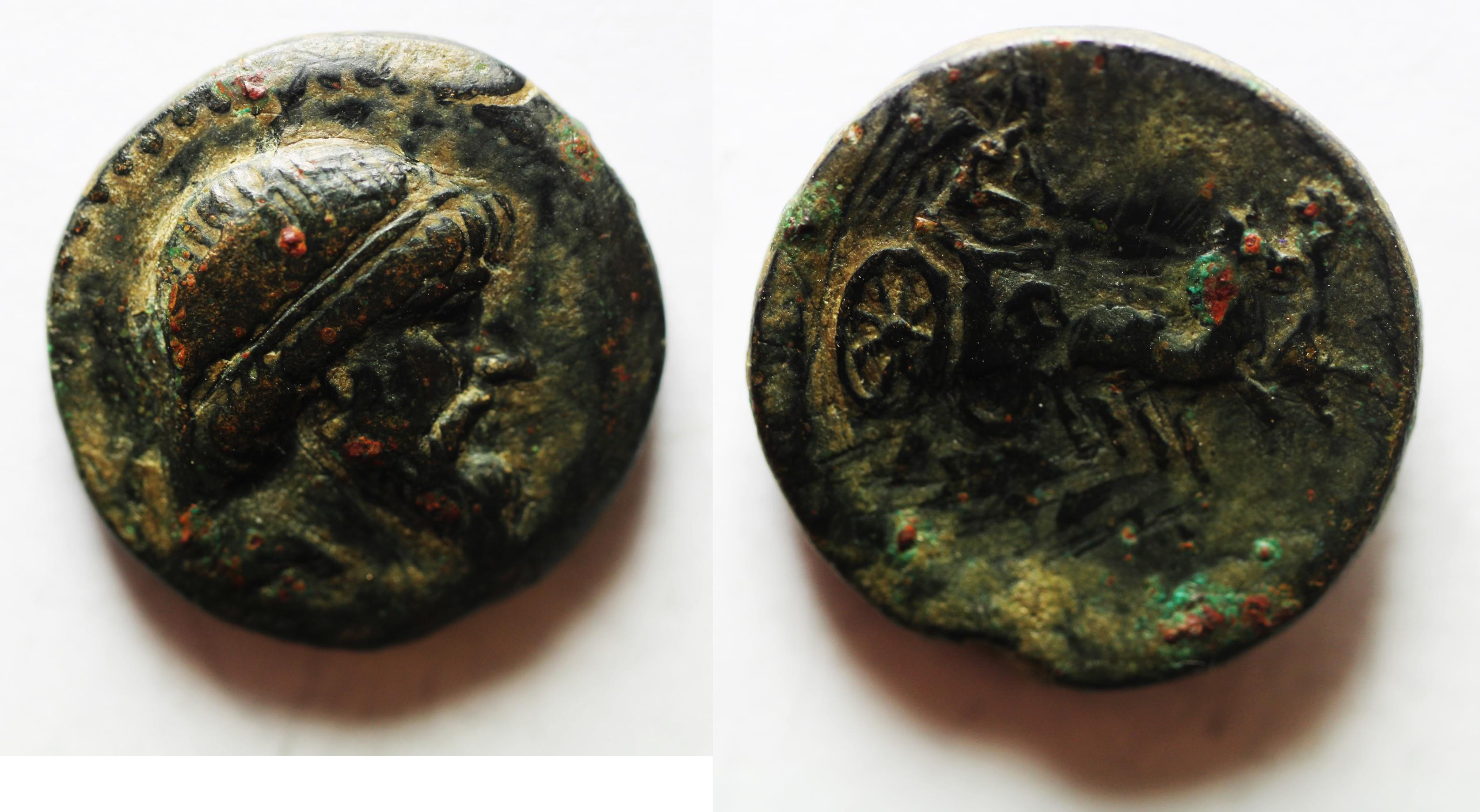 Parthian Empire. Mithradates I, 165-132 BC. AE tetrachalkon (18mm, 6 ...
