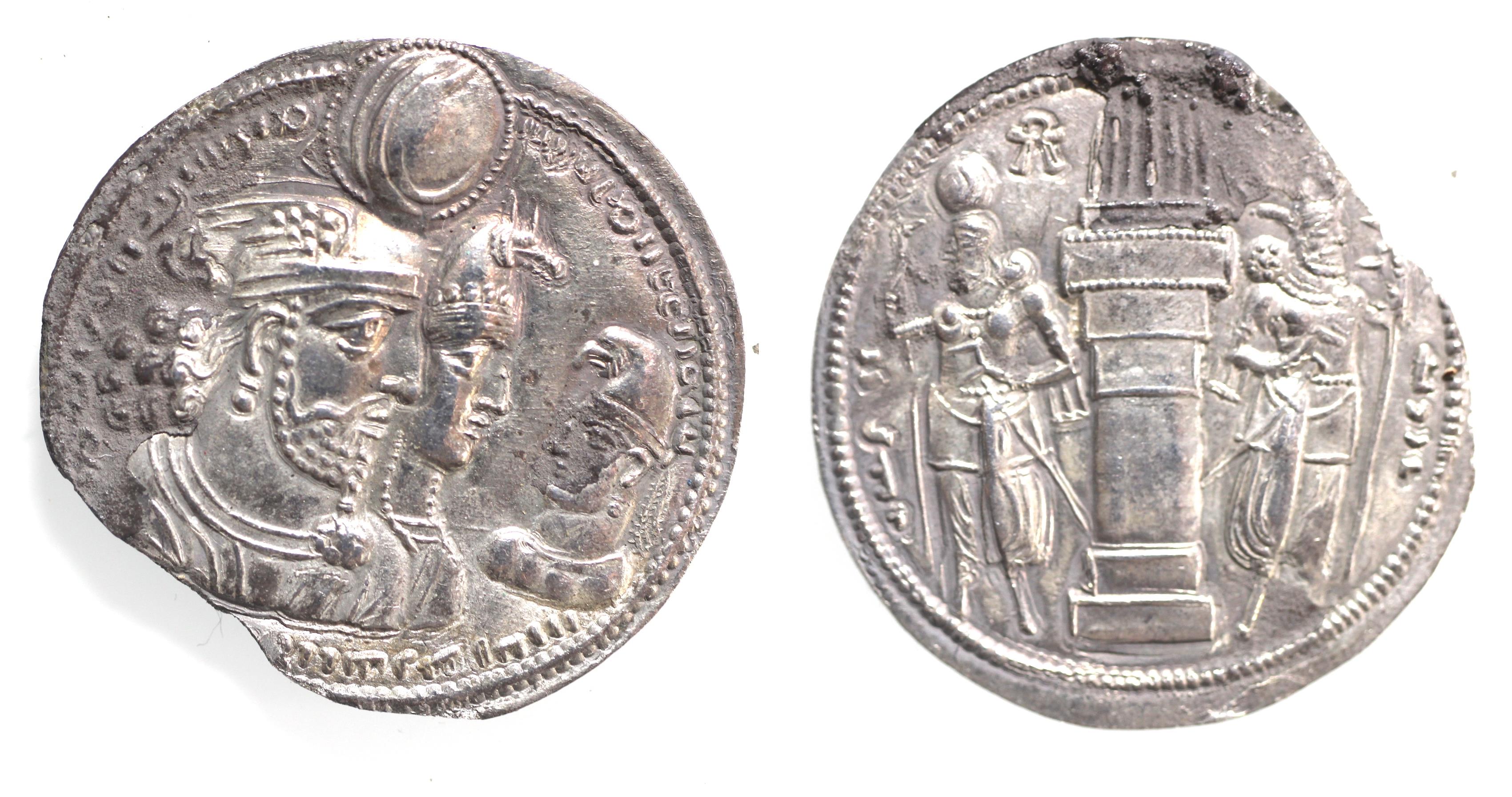 SASANIAN KINGS. Vahr?m (Bahram) II, with Queen and Prince 4. AD 276-293 ...