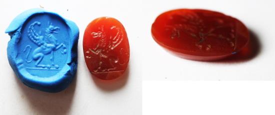 ANCIENT GREEK. CARNELIAN STONE INTAGLIO WITH A GRIFFIN. 450 - 350 B.C ...