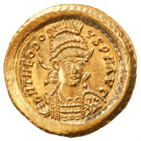Theodosius II AV Gold Solidus, Choice MINT State, 443 - 450 C.E. - Video
