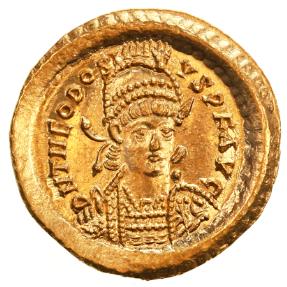 Theodosius II AV Gold Solidus, Choice MINT State, 443 - 450 C.E. - Video