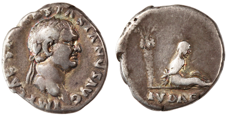 Vespasian Judaea Capta AR Denarius, RARE!, VF/Near VF, 69/70 C.E.