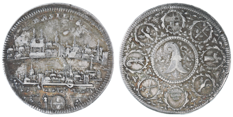 Basel Stadt, Switzerland AR 1/2 Taler, VF/VF+ toned, View of City ...