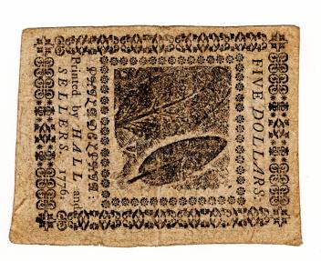 Continental Currency, Five Dollars, Nice VF, Signed by Jonathan Bayard ...