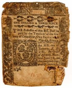Colonial Note - Connecticut One Shilling and Three Pence, June 7th 1776