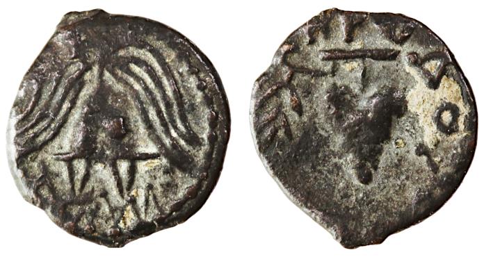 Herod Archelaus AE Prutah, Unusual Style, Rare, GVF, 4 B.C.E. - 6 C.E.