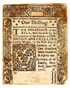 Colonial Note - Connecticut One Shilling, June 7th 1776 | US Paper Money