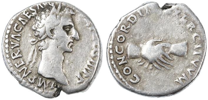 Nerva AR Denarius, Very Fine, 97 C.E. | Roman Imperial Coins