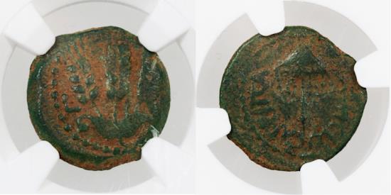 Herod Agrippa I AE Prutah, Judaea, NGC encapsulated, 41/42 C.E.
