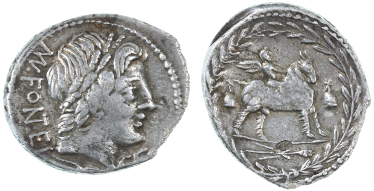 Mn. Fonteius C.f. AR Denarius, Very Fine, 85 B.C.E. | Roman Republican ...