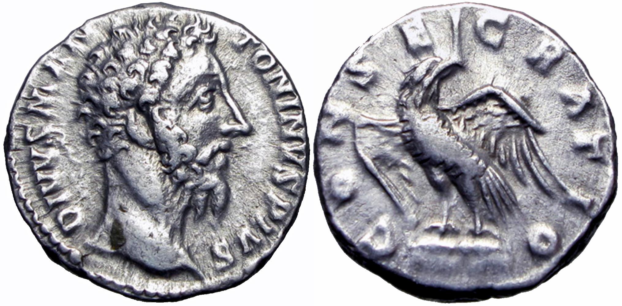 Divus Marcus Aurelius, deified AD 180. AR Denarius minted at Rome, AD ...