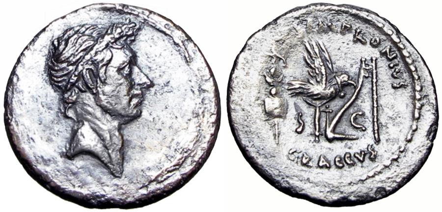 Divus Julius Caesar (died 44 BC). AR denarius , bold portrait.