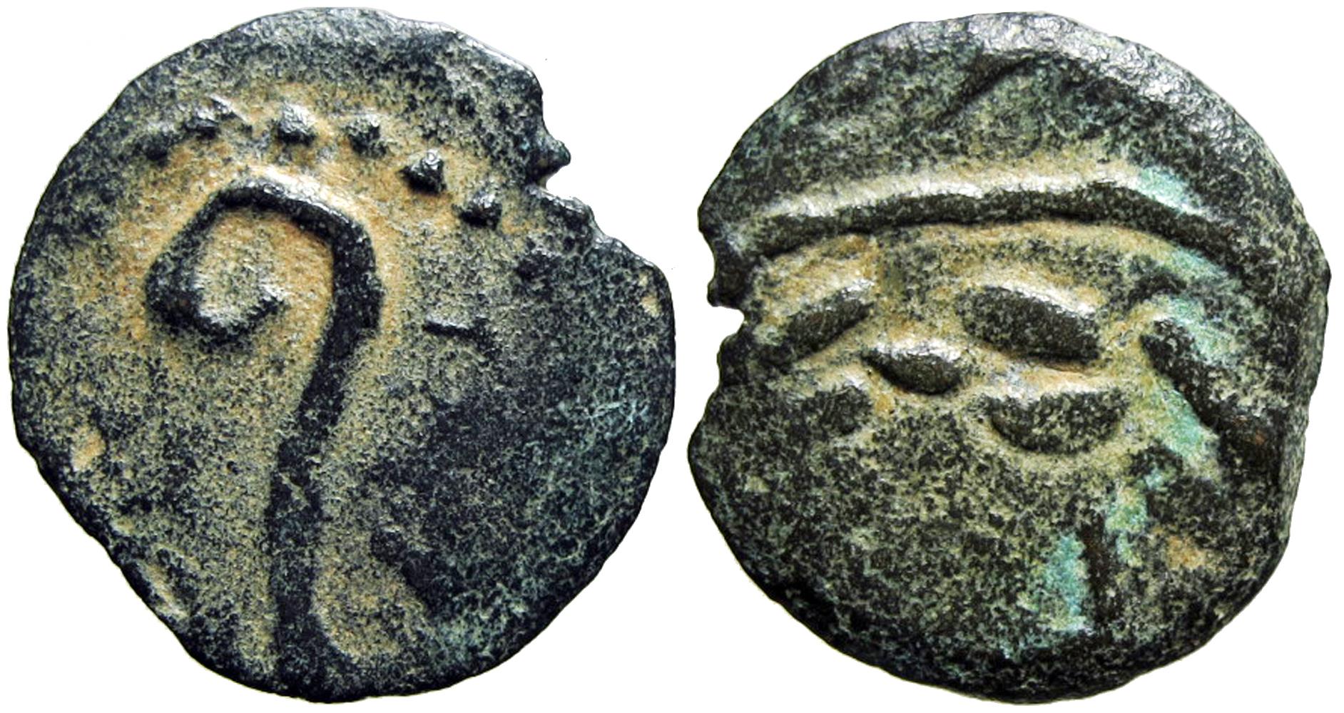 JUDAEA. Tiberius. 14-37 CE. Pontius Pilate, prefect. Extremely rare type.