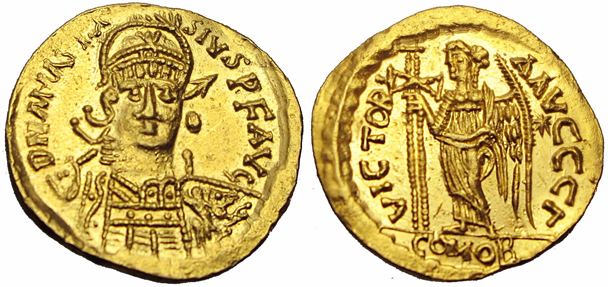 Ostrogoths, Theoderic AV Solidus. In the name of Anastasius I. Ravenna ...