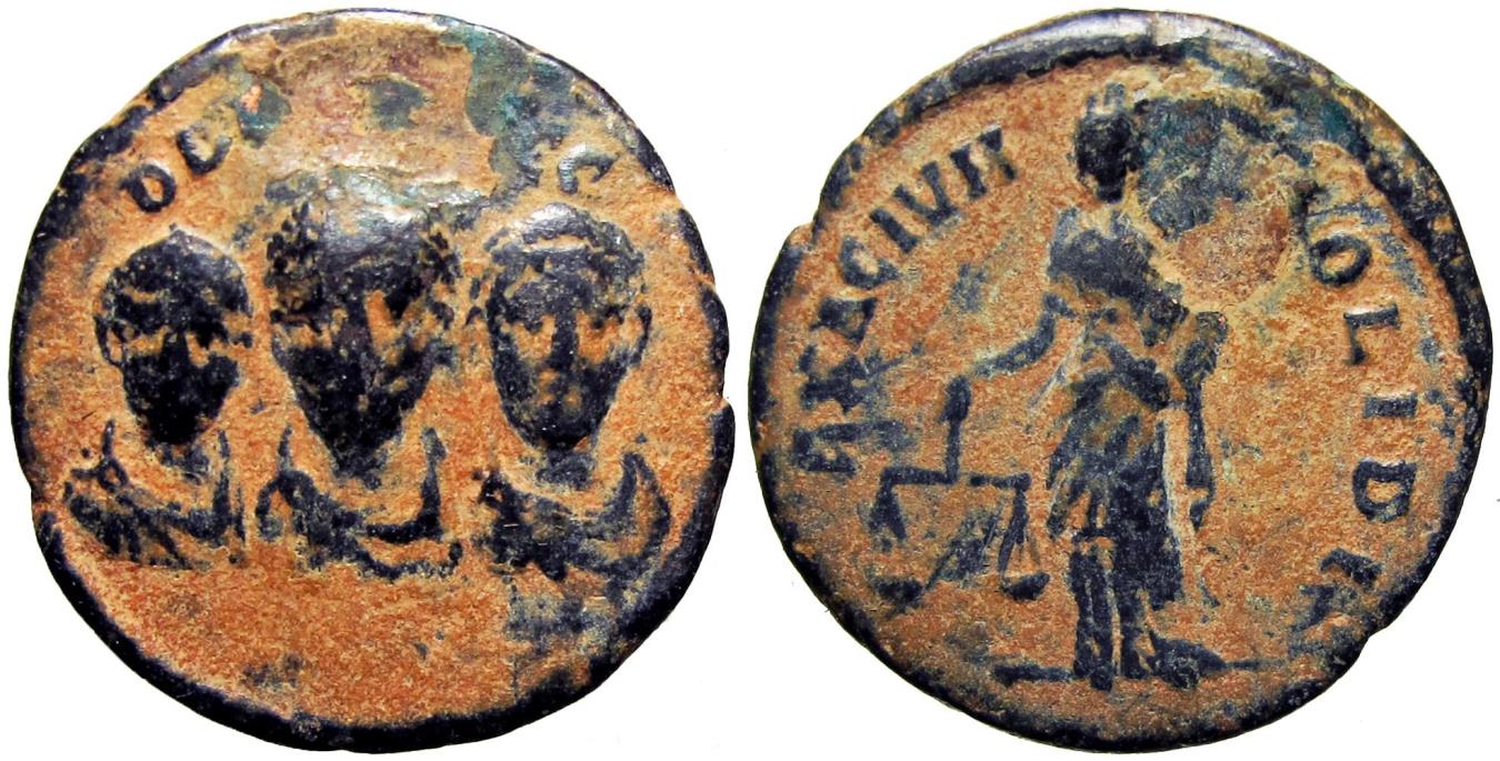 Theodosius I, with Arcadius and Honorius. AD 379-395.