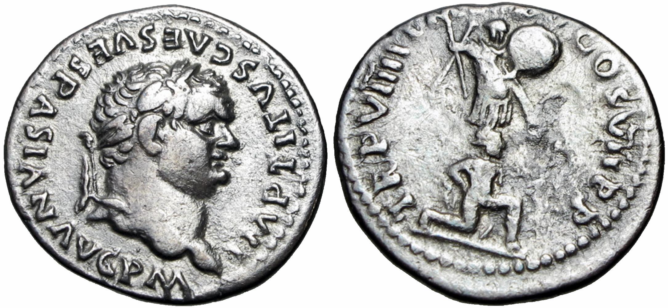 Titus. AD 79-81. AR Denarius ,Judaea Capta commemorative. | Greek Coins