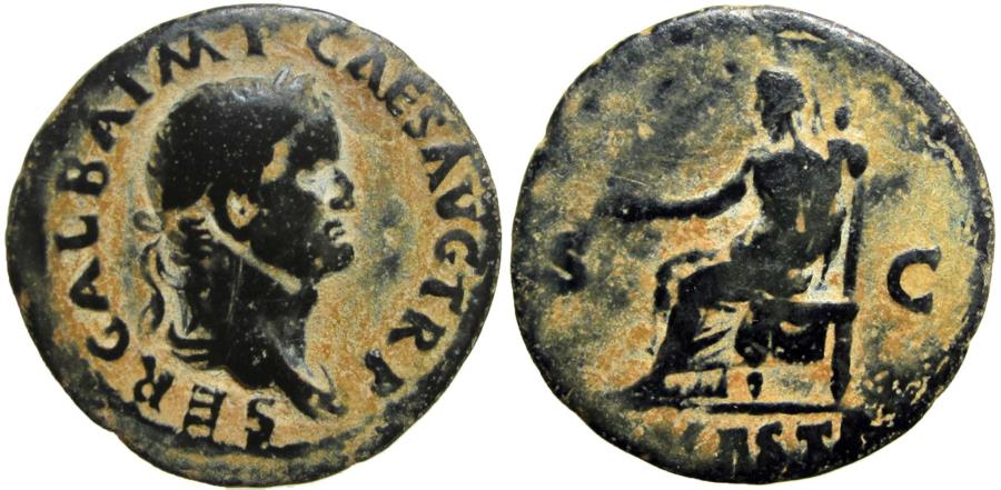 Galba. AD 68-69. Æ As , Natural earthen patina. | Roman Imperial Coins