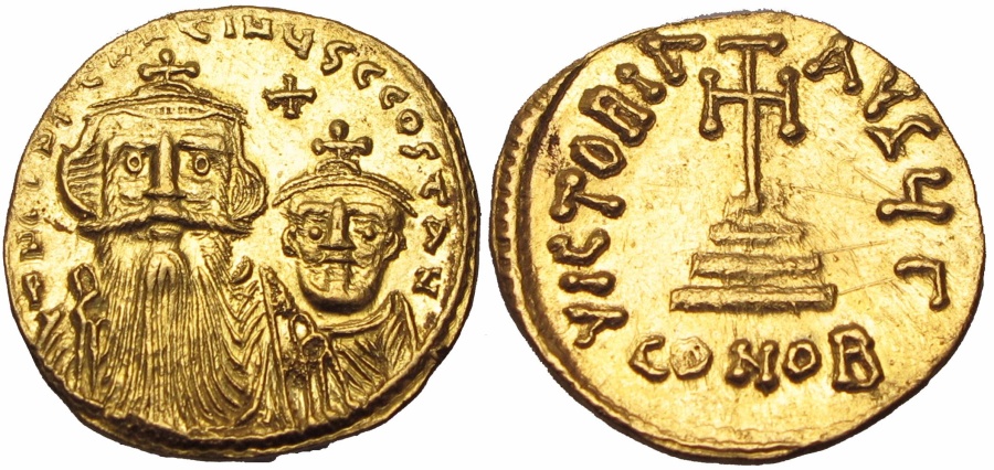 Constans II, with Constantine IV. 641-668. gold Solidus . | Byzantine Coins