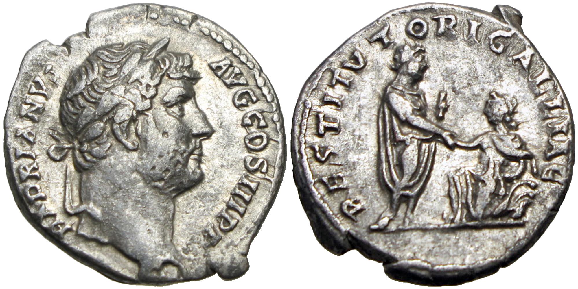 Hadrian. AD 117-138. AR Denarius. Restitutor type.